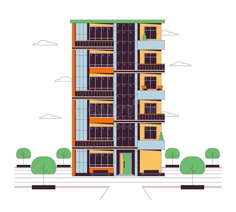 Flats Apartment Multistory Line Cartoon Flat Illustration Stock Vector
