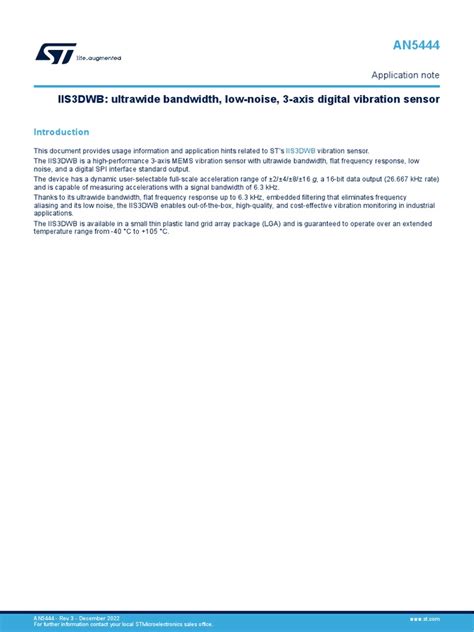 An5444 Iis3dwb Ultrawide Bandwidth Lownoise 3axis Digital Vibration Sensor Stmicroelectronics Pdf