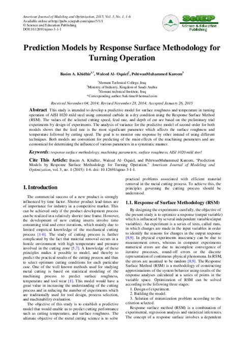 Pdf Rsm Models For Surface Roughness In Turning