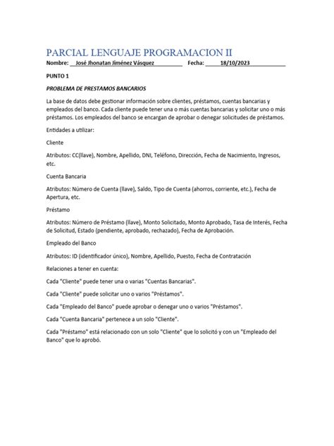 Parcial 2 Lenguaje Programacion Ii Pdf Ciencias De La Información
