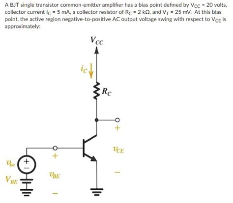 A Bjt Single Transistor Common Emitter Amplifier Has A Bias Point Defined By Vcc 20 Volts