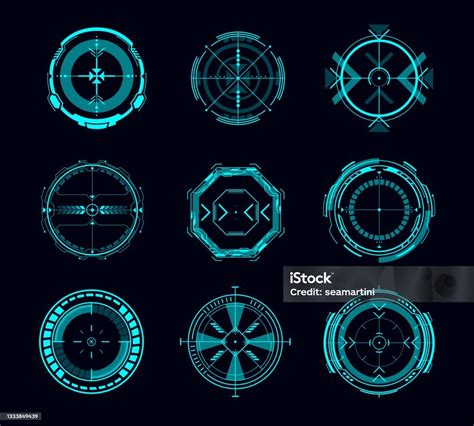 Hud 조준 제어 미래 지향적 인 대상 또는 탐색 주목 결심에 대한 스톡 벡터 아트 및 기타 이미지 주목 결심 전쟁 레티클 Istock