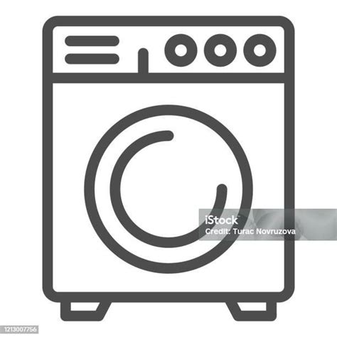 와셔 라인 아이콘입니다 세탁기 옷 기호를 씻는 장치 흰색 배경에 윤곽 스타일 그림 가전 제품은 모바일 컨셉 및 웹 디자인에 서명합니다 벡터 그래픽 아이콘에 대한 스톡 벡터