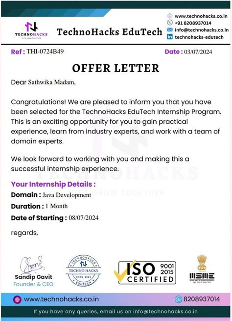 Sathwika Madam On Linkedin Internship Javadevelopment