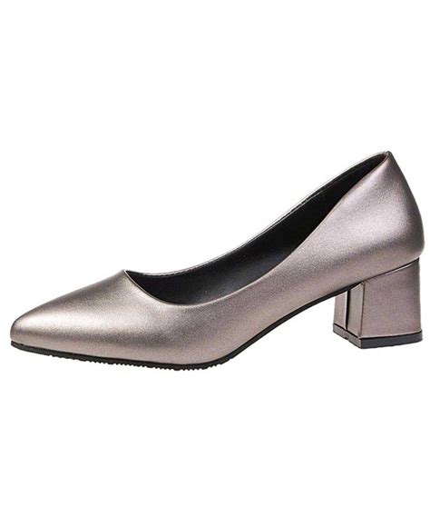Thick Low Heel Silver Pumps