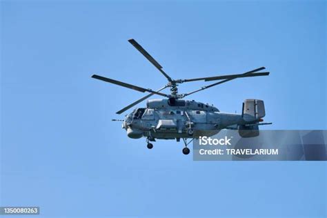 푸른 하늘 배경에 비행 해군 헬리콥터 복사 공간 회전날개 항공기 1대 측면 전망 0명에 대한 스톡 사진 및 기타 이미지 0명 경호 곤색 Istock
