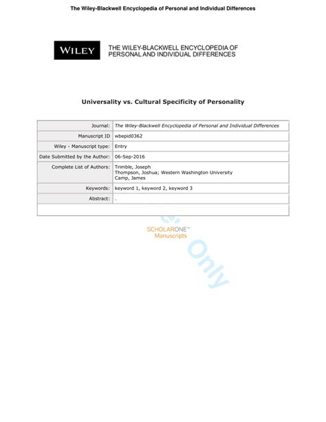 Pdf Universality Vs Cultural Specificity Of Personality
