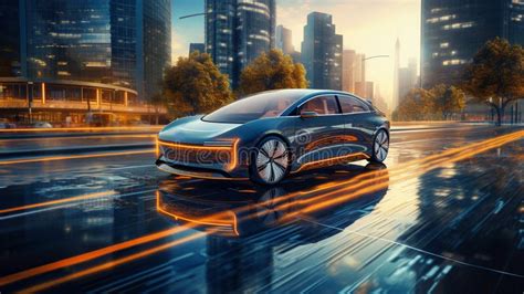 Autonomous Self Driving 3d Car Moving Through City Highway