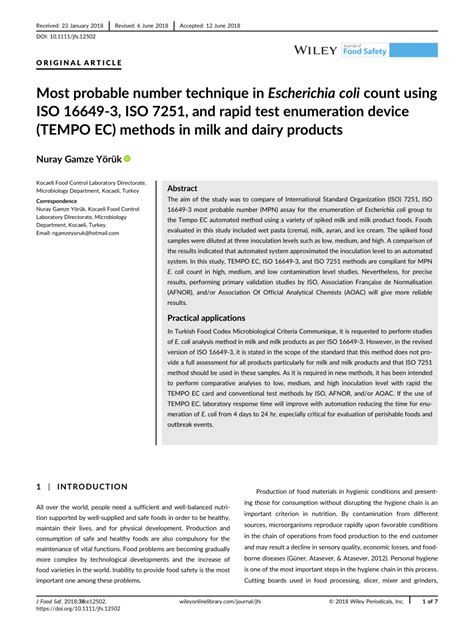 Pdf Most Probable Number Technique In Escherichia Coli Count Using