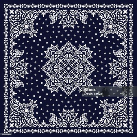 벡터 장식 반다나 인쇄 페이즐리와 꽃전통적인 장식 민족 패턴 실크 넥 스카프 또는 손수 막정 무늬 디자인 스타일 직물 또는 Papper에 인쇄에 대 한 최고의 동기 두건에