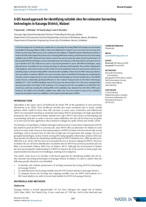 Pdf A Gis Based Approach For Identifying Suitable Sites For Rainwater