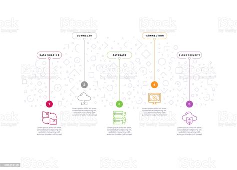 인포그래픽 디자인 템플릿입니다 데이터 공유 다운로드 데이터베이스 연결 클라우드 보안 아이콘5가지 옵션 또는 단계 0명에 대한 스톡 벡터 아트 및 기타 이미지 Istock