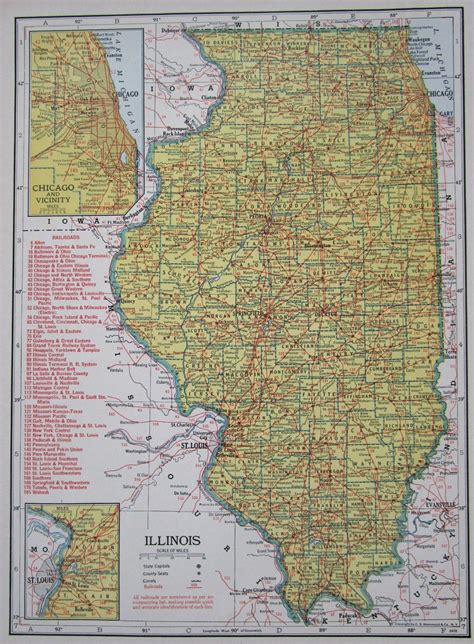 1946 Illinois Railroad Map 8x11 1940s Il By Originalantiquemaps