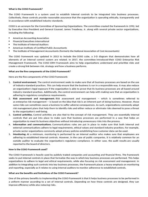 What Is The Coso Framework Pdf Internal Control Internal Audit
