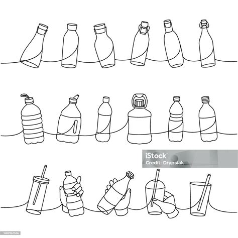한 줄의 연속 그림을 병에 담습니다 다양한 유형의 병이 한 줄로 연속됩니다 벡터 미니멀리스트 선형 그림입니다 0명에 대한 스톡 벡터 아트 및 기타 이미지 Istock