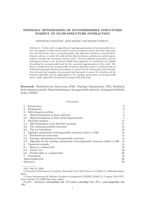 Pdf Topology Optimization Of Incompressible Structures Subject To Fsi