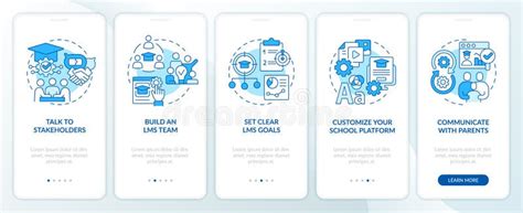 Launching School Lms Blue Onboarding Mobile App Screen Stock Vector