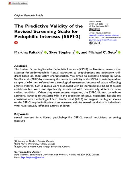 Predictive Validity Of The Revised Screening Scale For Pedophilic Interests Sspi 2 Pdf