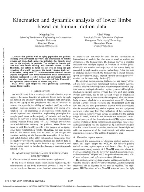 Kinematics And Dynamics Analysis Of Lower Limbs Based On Human Motion Data Pdf Walking