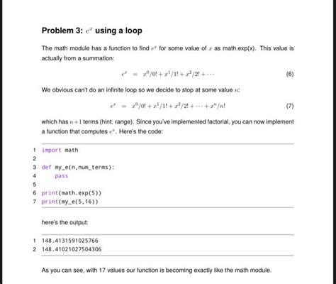 Solved Problem Ex Using A Loop The Math Module Has A Chegg
