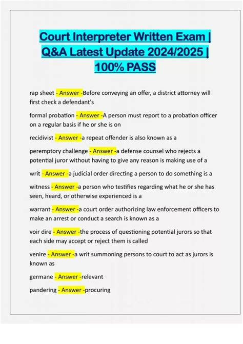 Court Interpreter Written Exam Qanda Latest Update 2024 2025 100 Pass Court Interpreter