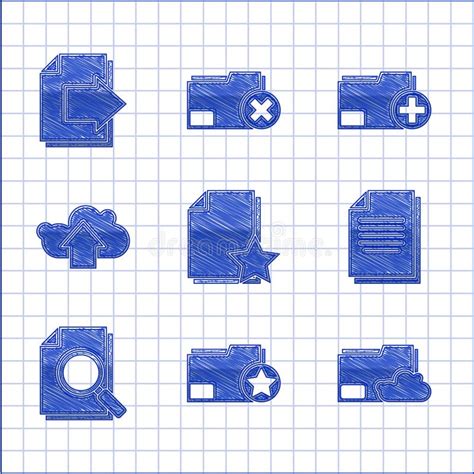 Set Document With Star Folder Cloud Storage Text Document Search Upload Add New And Next