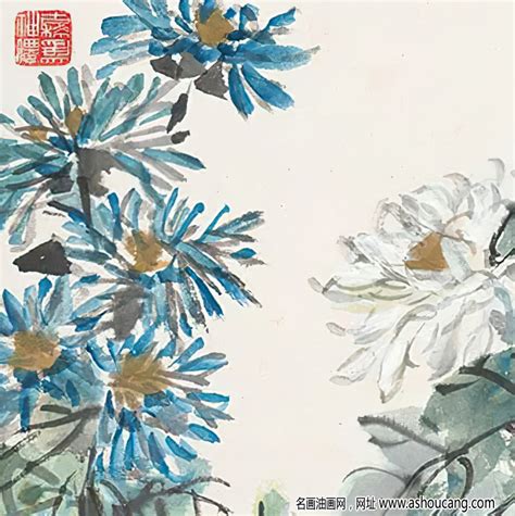 汪亚尘国画 丛菊图立轴 高清大图下载 名画油画网