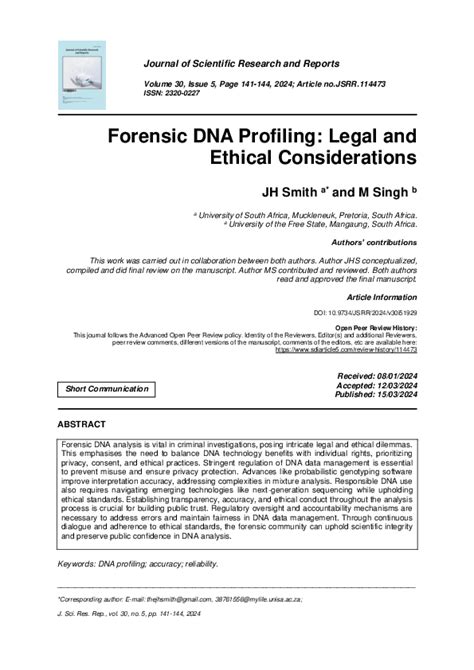 Pdf Forensic Dna Profiling Legal And Ethical Considerations