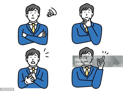 얼굴 표정 에 대한 문제와 질문에 대한 해결책을 표현하는 남자의 일러스트는 표현에 대한 질문과 문제를 표현합니다 소셜 미디어 당신 생각하는 사람 조각상에 대한 스톡 벡터