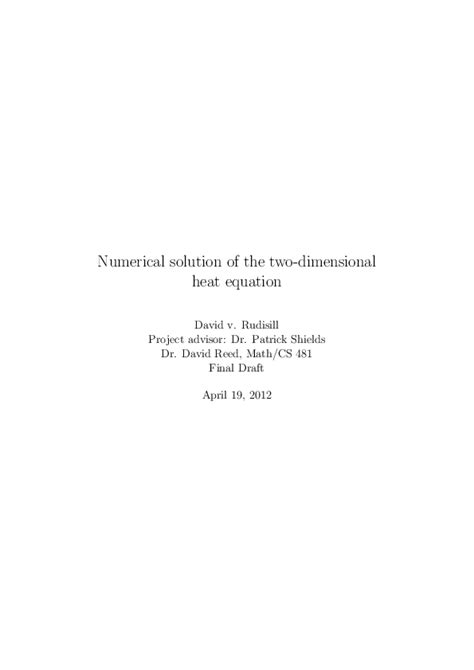 Pdf Numerical Solution Of The Two Dimensional Heat Equation