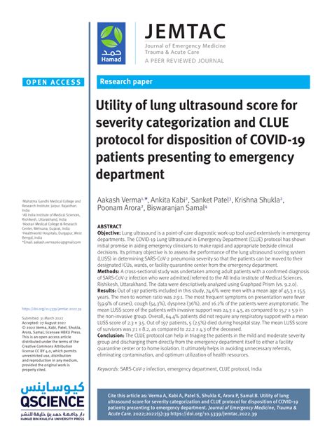 Pdf Utility Of Lung Ultrasound Score For Severity Categorization And Clue Protocol For