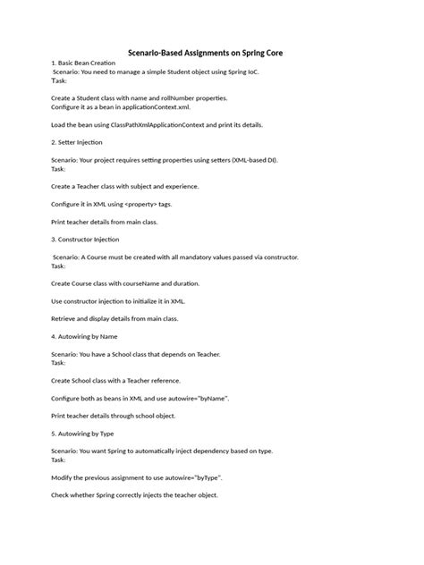 Spring Core Scenario Based Assignments Pdf Constructor Object