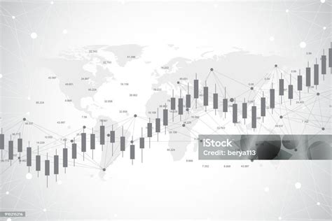 비즈니스 세계 지도 배경 디자인에 무역 하는 주식 시장 투자의 캔 들 스틱 그래프 차트 주식 시장 차트입니다 낙관적인 포인트 그래프의 추세입니다 벡터 일러스트 레이 션