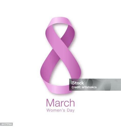3 월 8여자 하루 종이 디자인 인사말 카드 서식 파일의 국제 여성의 날 핑크 퍼플 리본 흰색 배경에 고립의 현실적인 상징 벡터 일러스트입니다 3월에 대한 스톡 벡터 아트
