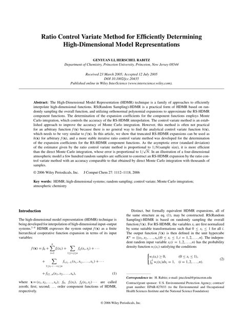 Pdf Ratio Control Variate Method For Efficiently Determining High Dimensional Model