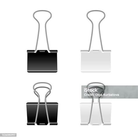 금속 종이 클립을 고정합니다 사무실 바인더 스틸 패스너 개방형 및 폐쇄 금속 흑백 문서 및 노트 홀더 학교 문구 도구 사실 벡터