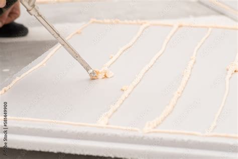 Applying Gluing Form On Sheet Of Styrofoam Warming Of Floor In Residential Building With