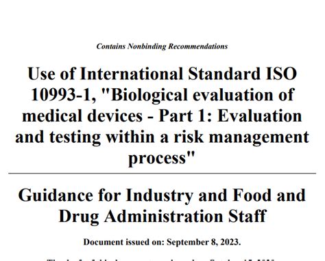 Fda Final Guidance Use Of International Standard Iso 10993 1