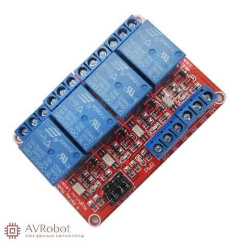 Модуль реле 4 х канальный для Arduino с оптронной изоляцией 5В Hight