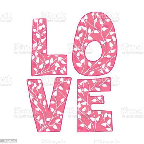 식물과 사랑의 벡터 그림입니다 배너 또는 엽서 디자인을 위해 민속 현대 스타일의 식물로 그려진 분홍색 편지 기념일에 대한 스톡