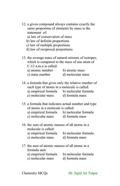 Definitions And Mcqs Of Ninth Class Chemistry Chemical Combinations DOC Chemistry Science