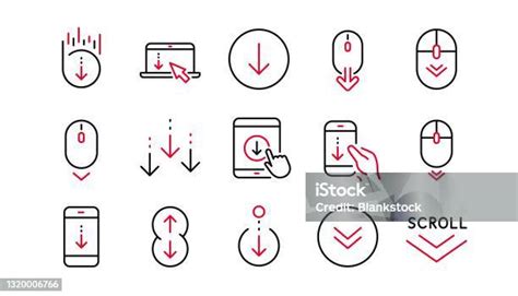 줄 아이콘을 아래로 스크롤합니다 마우스 스크롤 방문 페이지 스 와이프 기호 선형 집합입니다 벡터 0명에 대한 스톡 벡터 아트 및 기타 이미지 Istock