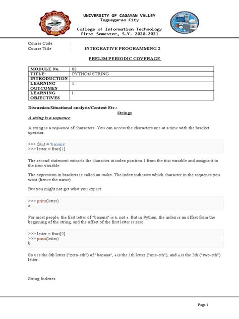 Module 8 Integrative Programming 2 Pdf String Computer Science Sequence