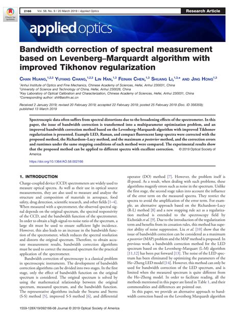 Pdf Bandwidth Correction Of Spectral Measurement Based On Levenberg Marquardt Algorithm With