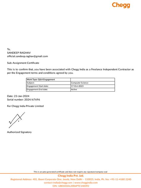 Assignment Certificate Pdf