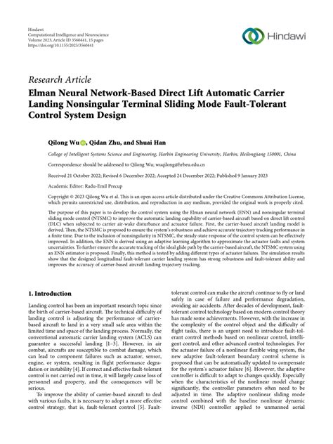 Pdf Elman Neural Network Based Direct Lift Automatic Carrier Landing Nonsingular Terminal