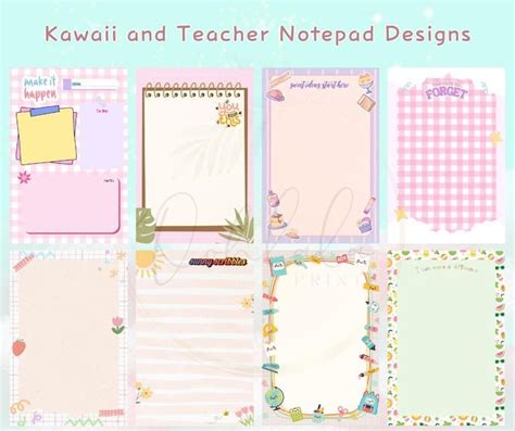 Notepad Templates Design Teacher T Kawaii Inspired