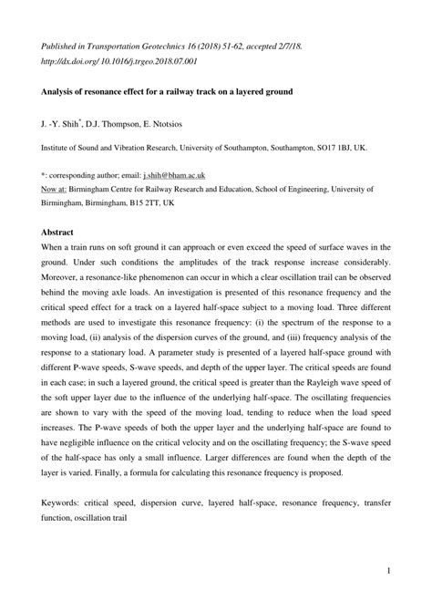Pdf Analysis Of Resonance Effect For A Railway Track On A Layered Ground
