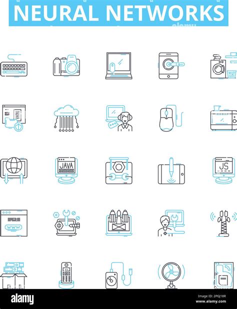 neural networks vector line icons set neurons networks learning ai