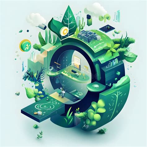 Abstract Isometric Green Ecosystem Illustration With Technology Elements Stock Illustration
